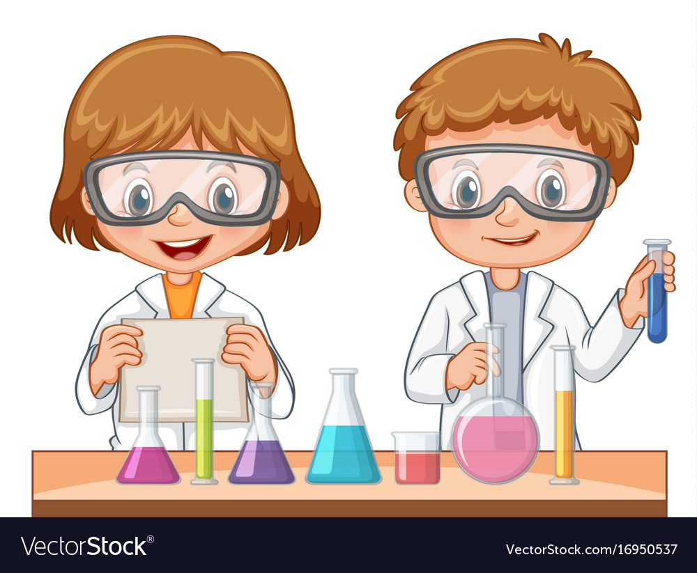 Two students do science experiment Royalty Free Vector Image