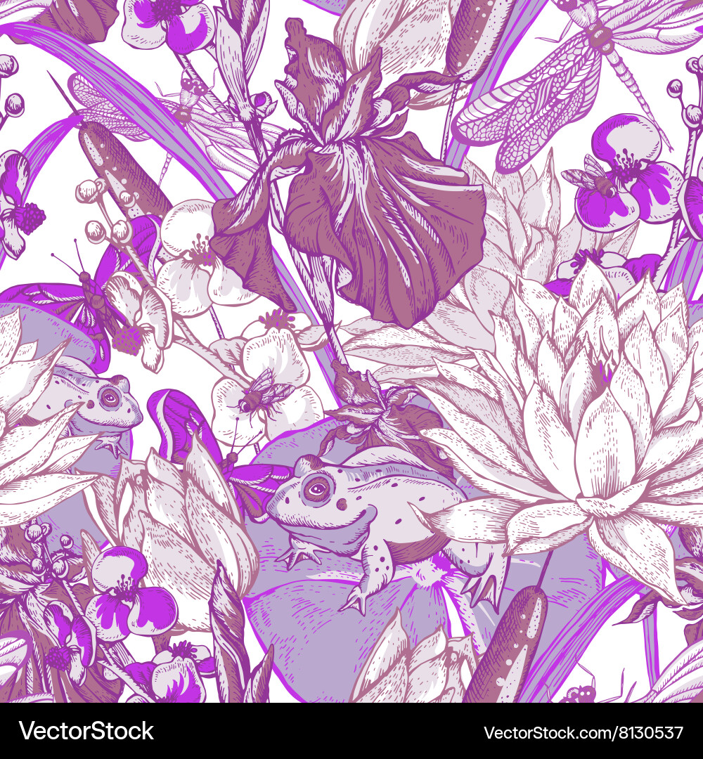 Vintage pond water flowers seamless pattern Vector Image