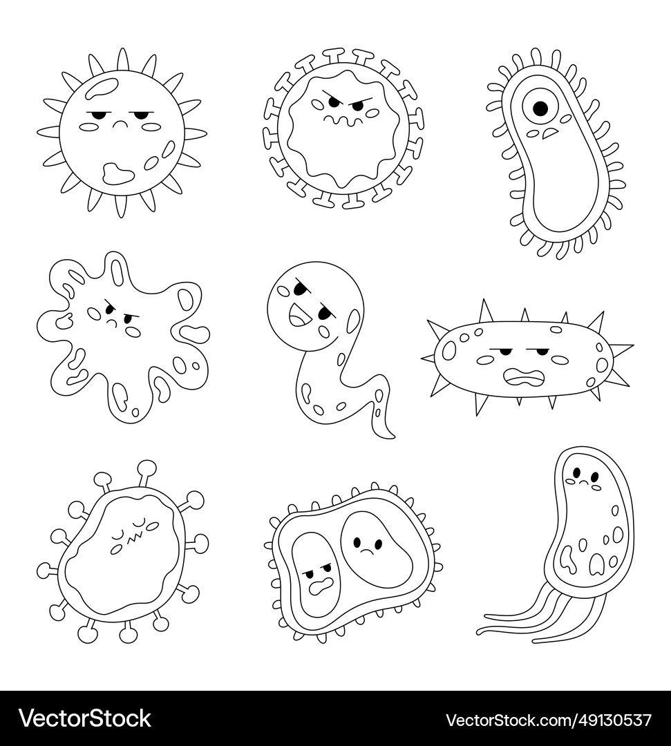 Viruses characters with emotions coloring page Vector Image