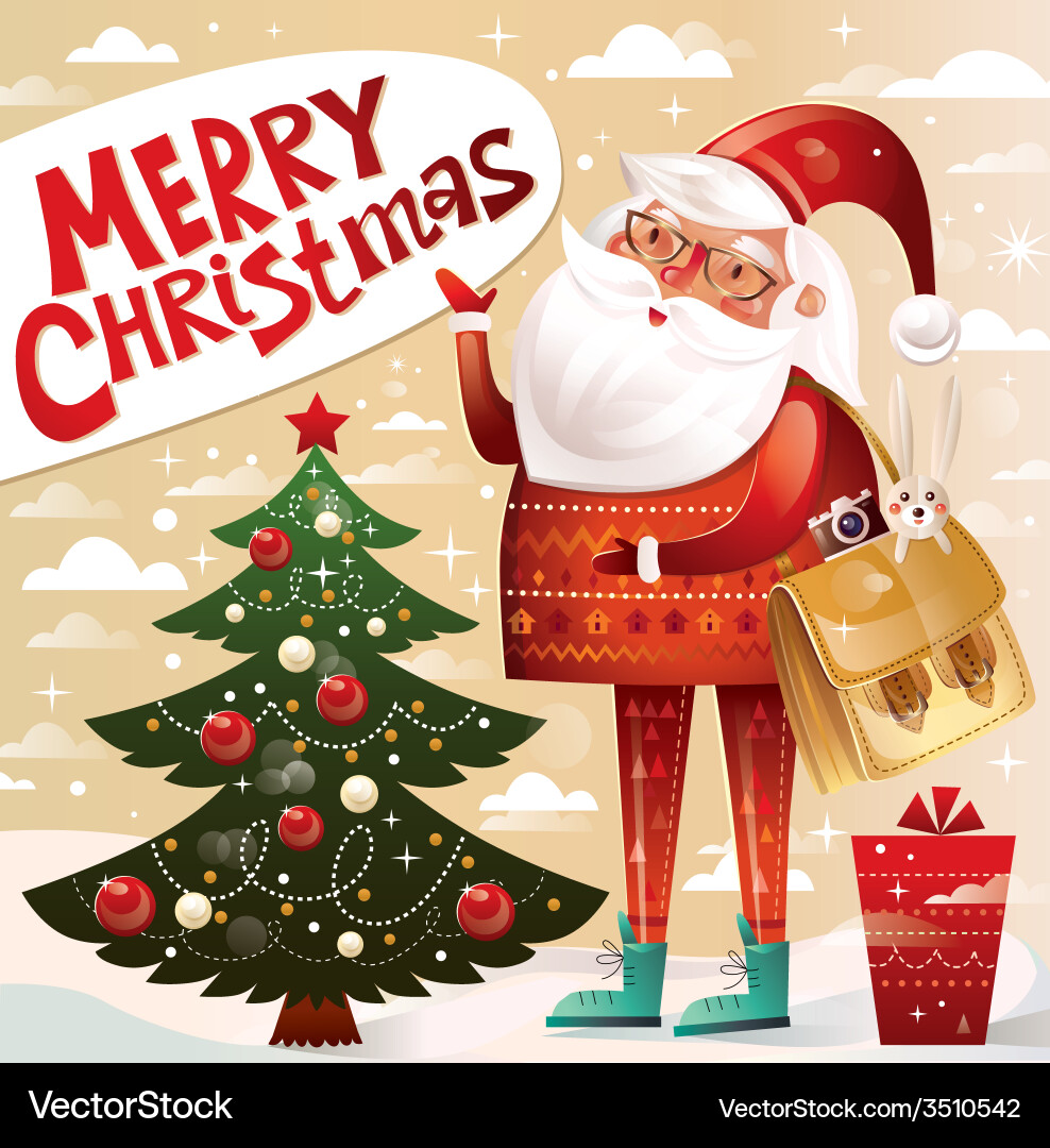 Christmas with santa claus and tree Royalty Free Vector