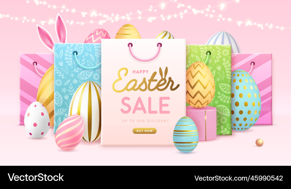 Easter typography big sale poster with eggs Vector Image