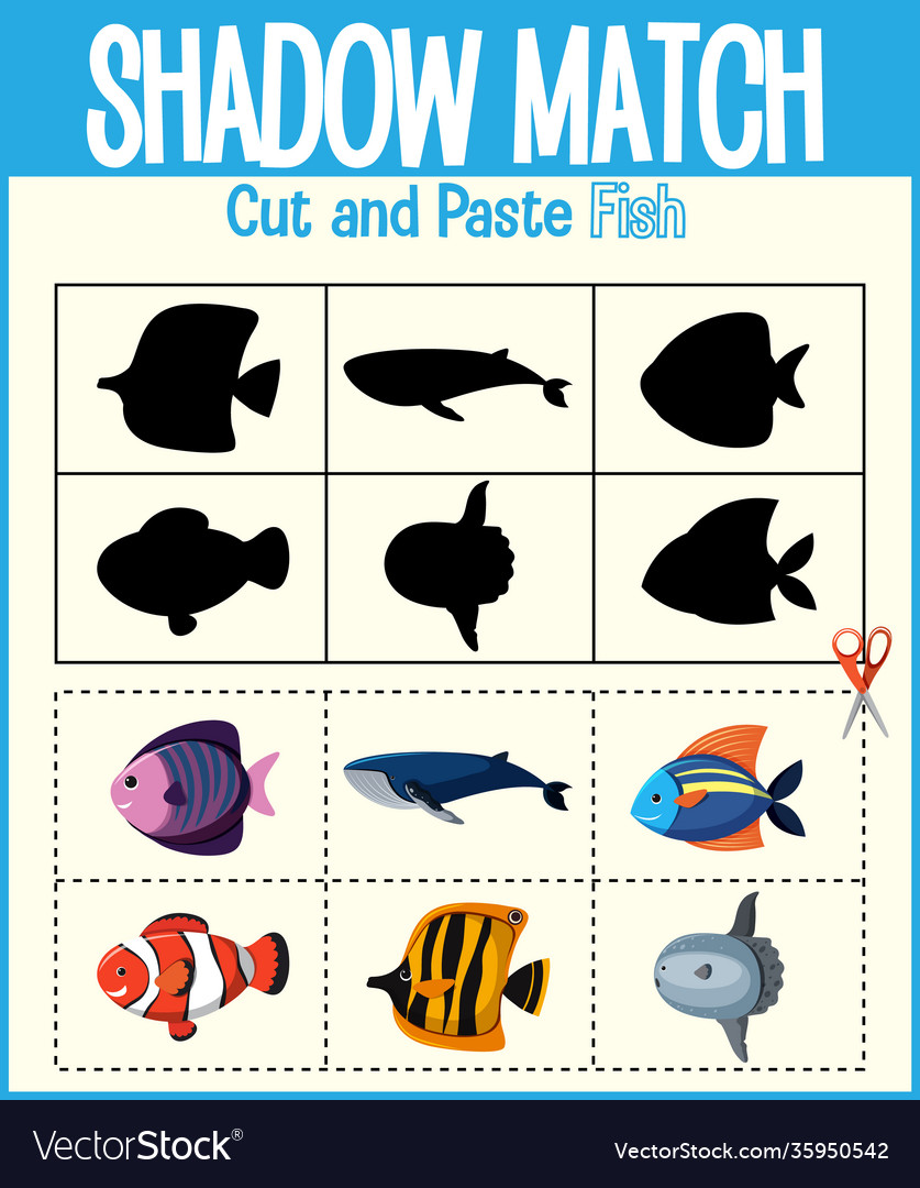 Find correct shadow shadow match worksheet Vector Image