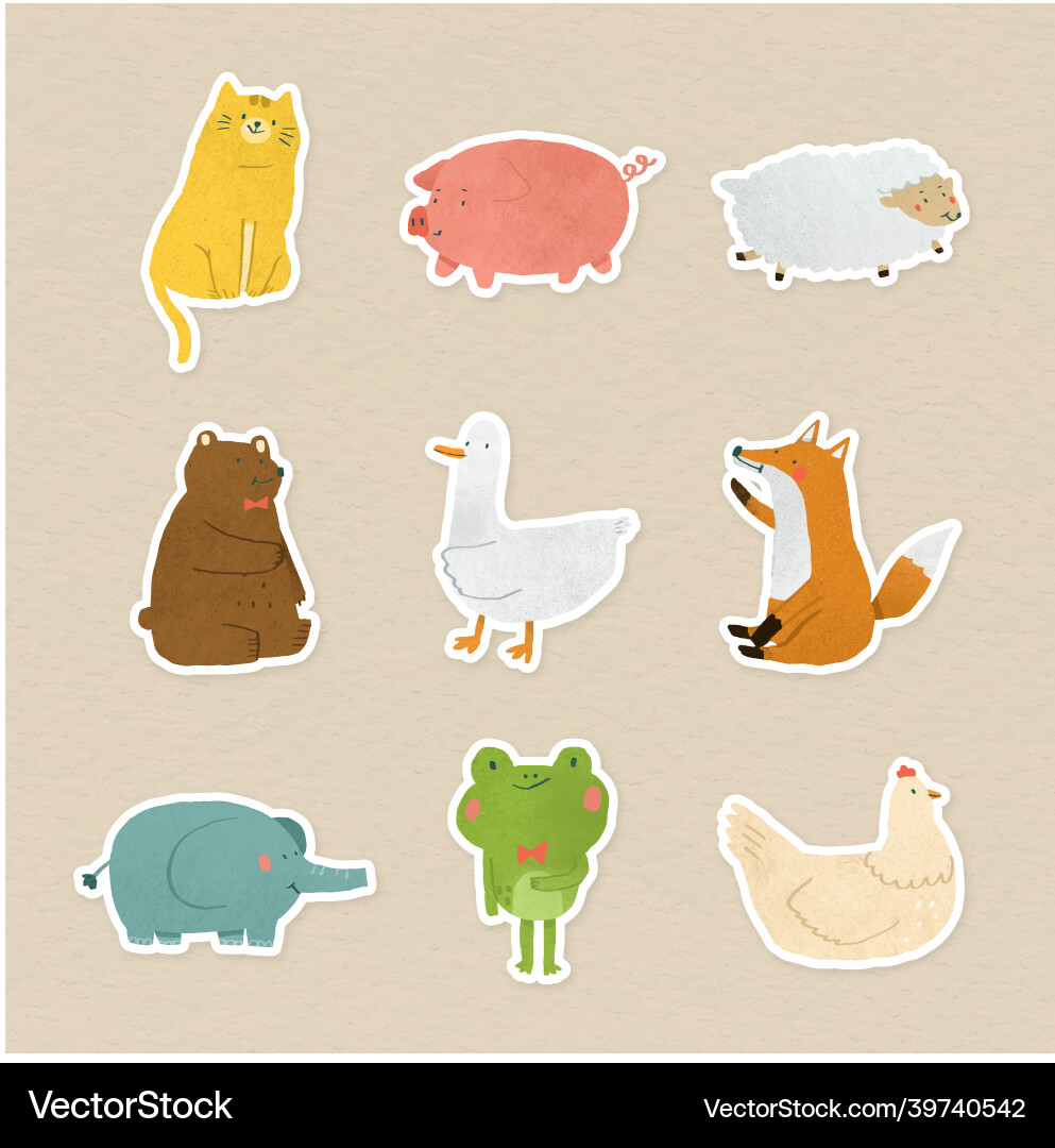 Hand drawn animal stickers collection Royalty Free Vector