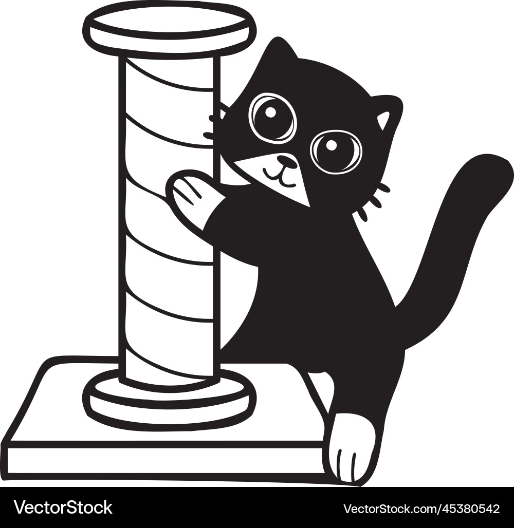 Hand drawn cat with cat climbing pole in doodle Vector Image