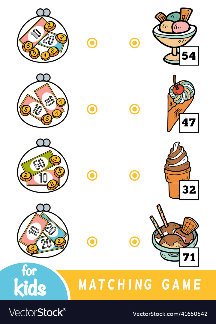 Matching game for children count how many money Vector Image