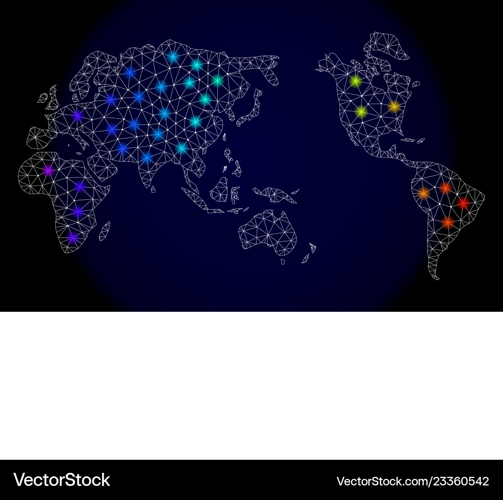 Polygonal 2d mesh map of earth with colorful light