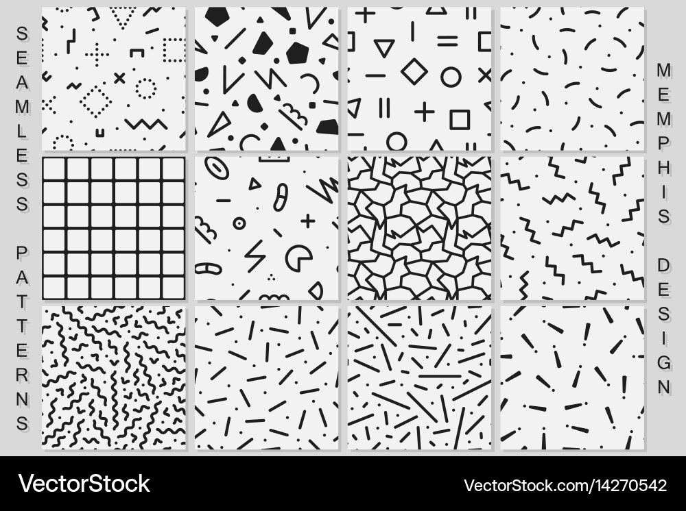 Set of memphis seamless patterns black and white Vector Image