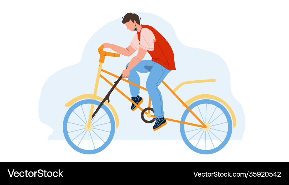 Stupidity boy put spoke in bicycle wheel Vector Image