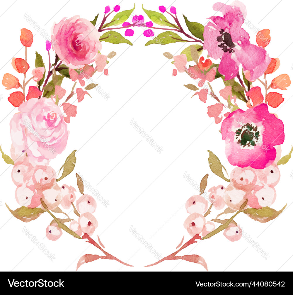 Watercolor flower frame wreath Royalty Free Vector Image