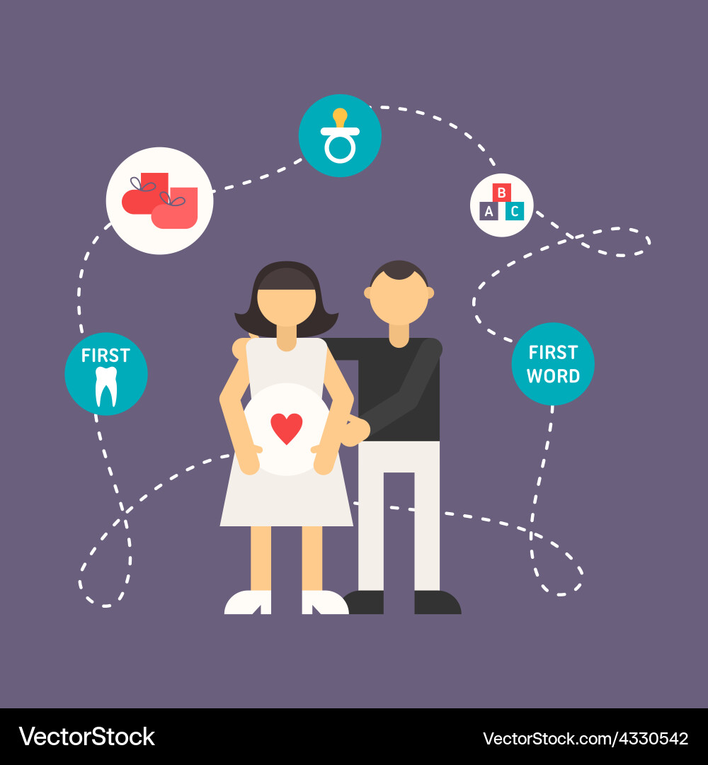 Young parents flat design with icons Royalty Free Vector