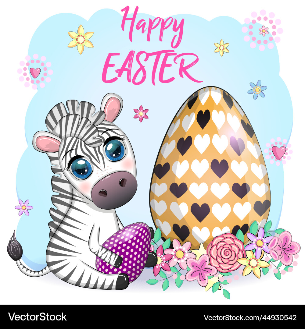 Zebra with easter egg flowers easter greeting card