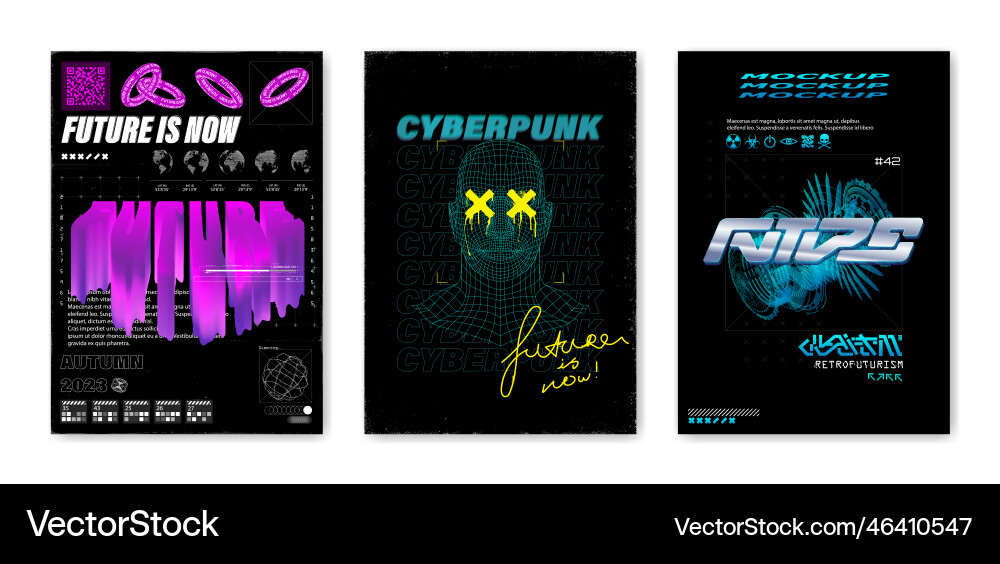 3d retro futuristic posters template set techno Vector Image
