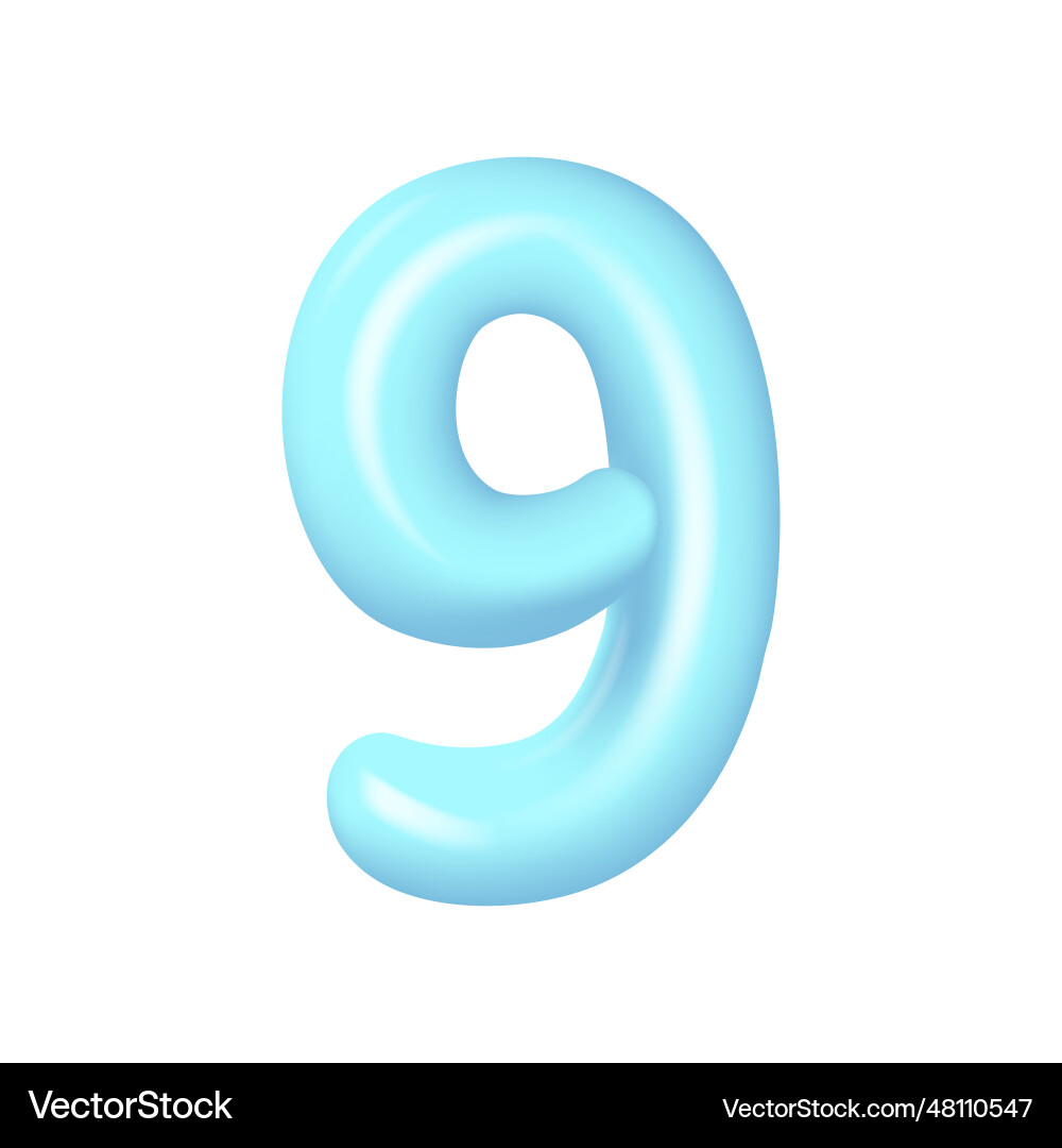 Blue number 9 plastic volumetric number 1 Vector Image