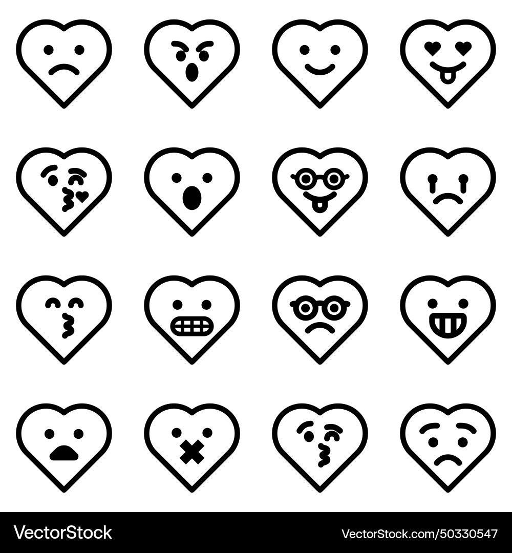 Hearts emoji flat icon set isolated on white Vector Image