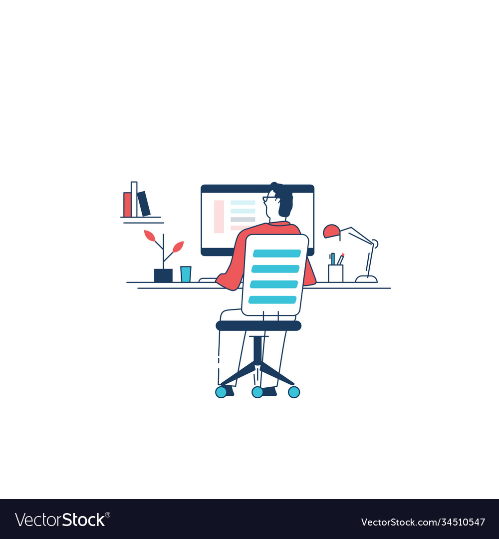 Man working on computer Royalty Free Vector Image