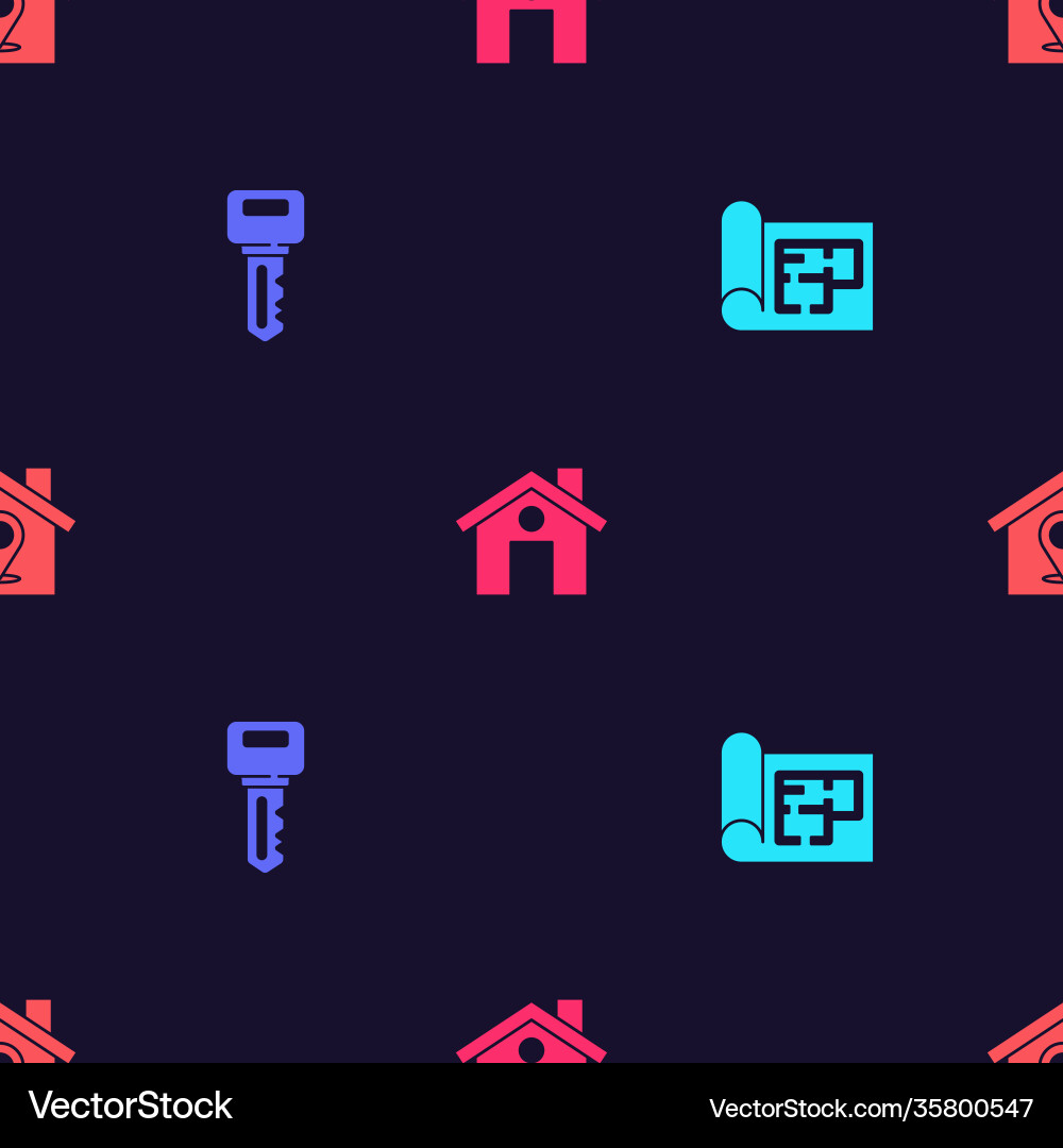 Set house plan key and location with house Vector Image