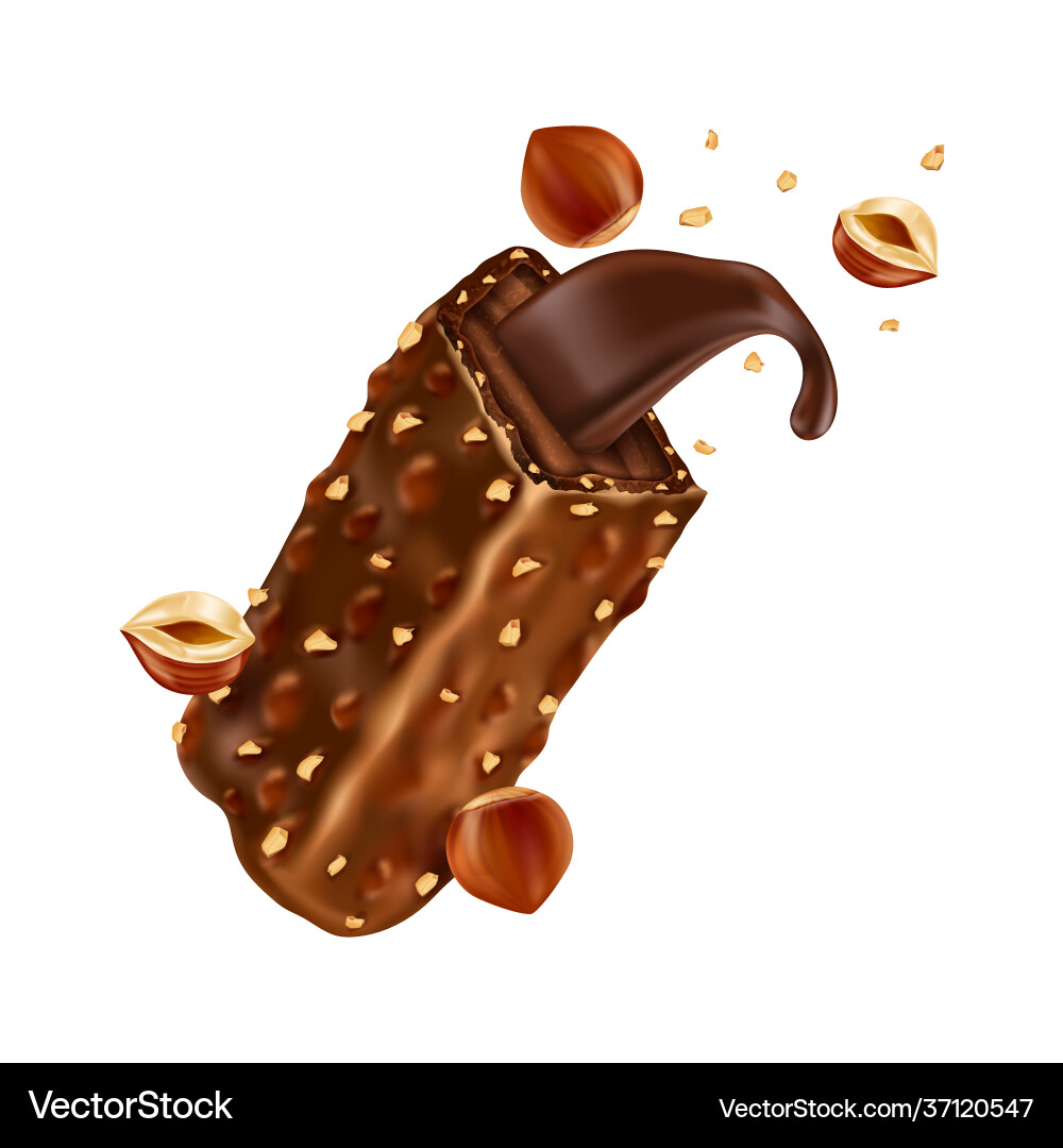 Sweet chocolate bar with hazelnut and caramel Vector Image
