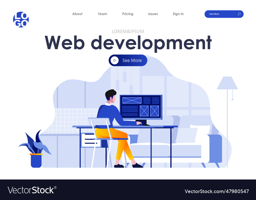 Web development flat landing page frontend Vector Image