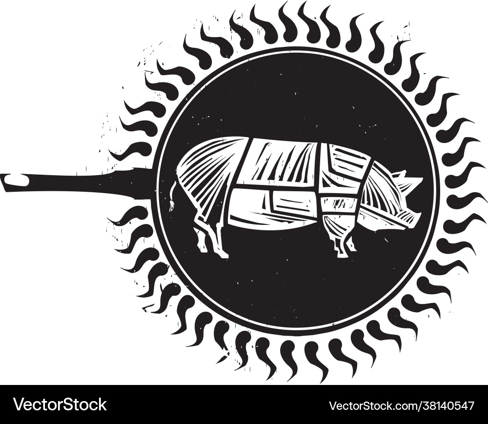 Woodcut frying pig Royalty Free Vector Image - VectorStock