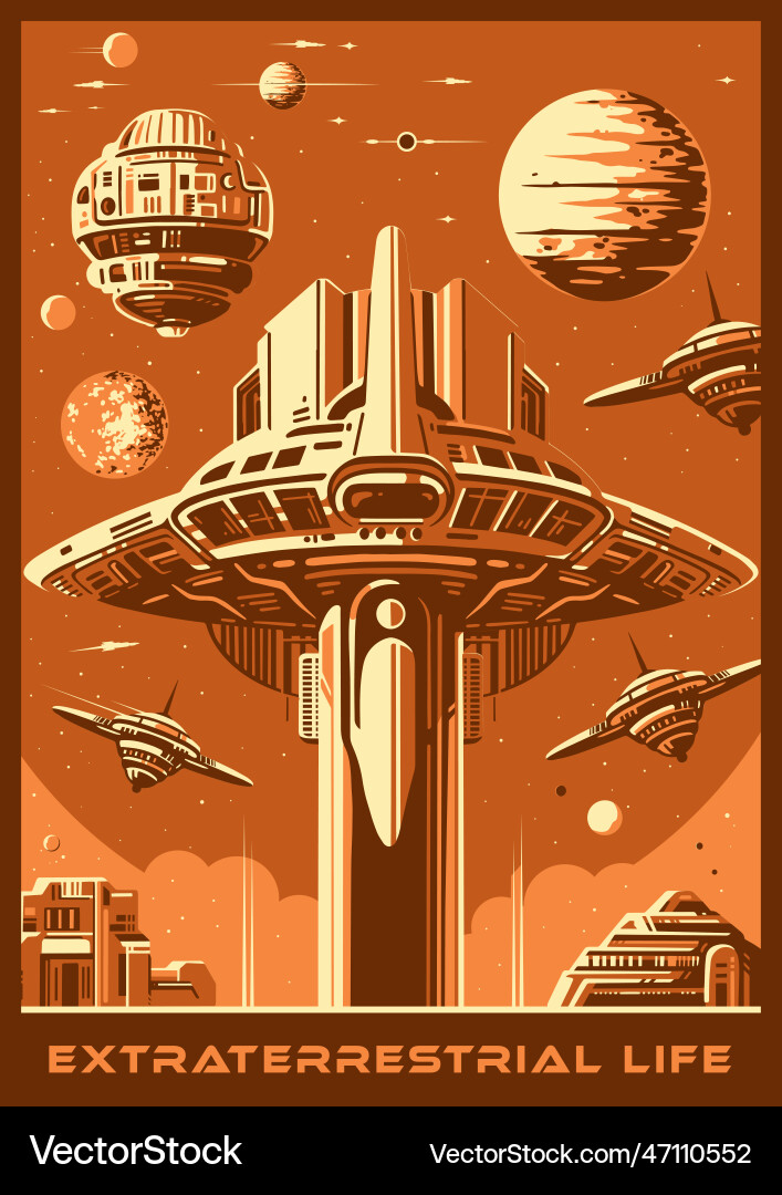 Aliens zone vintage flyer monochrome Royalty Free Vector