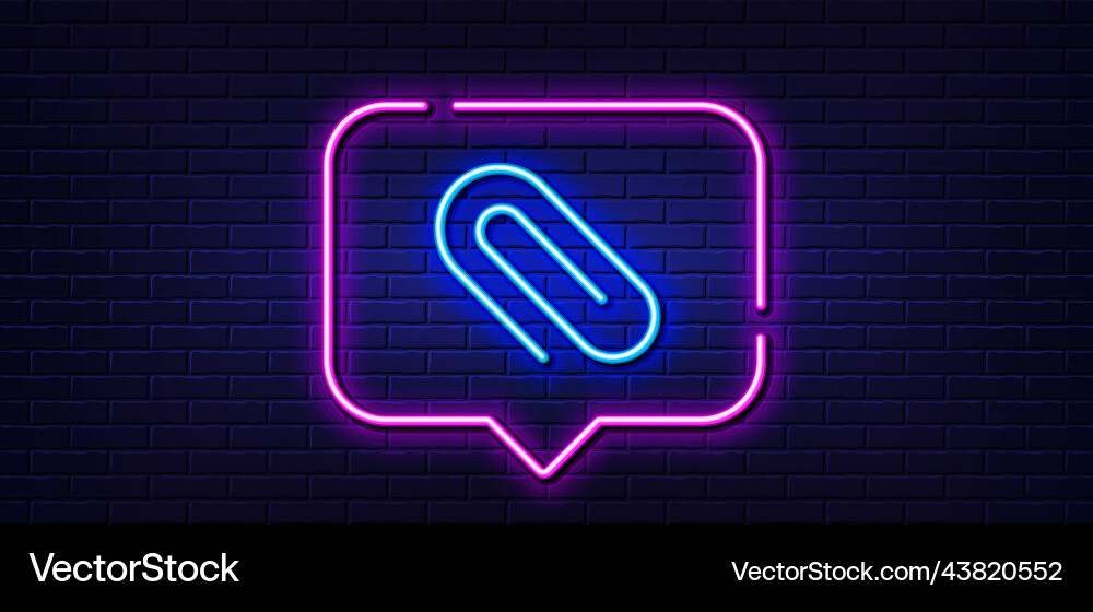 Attach line icon attachment paper clip sign neon Vector Image