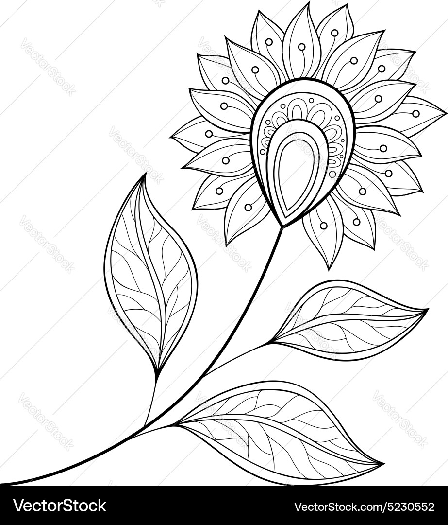 Beautiful Monochrome Contour Flower Royalty Free Vector