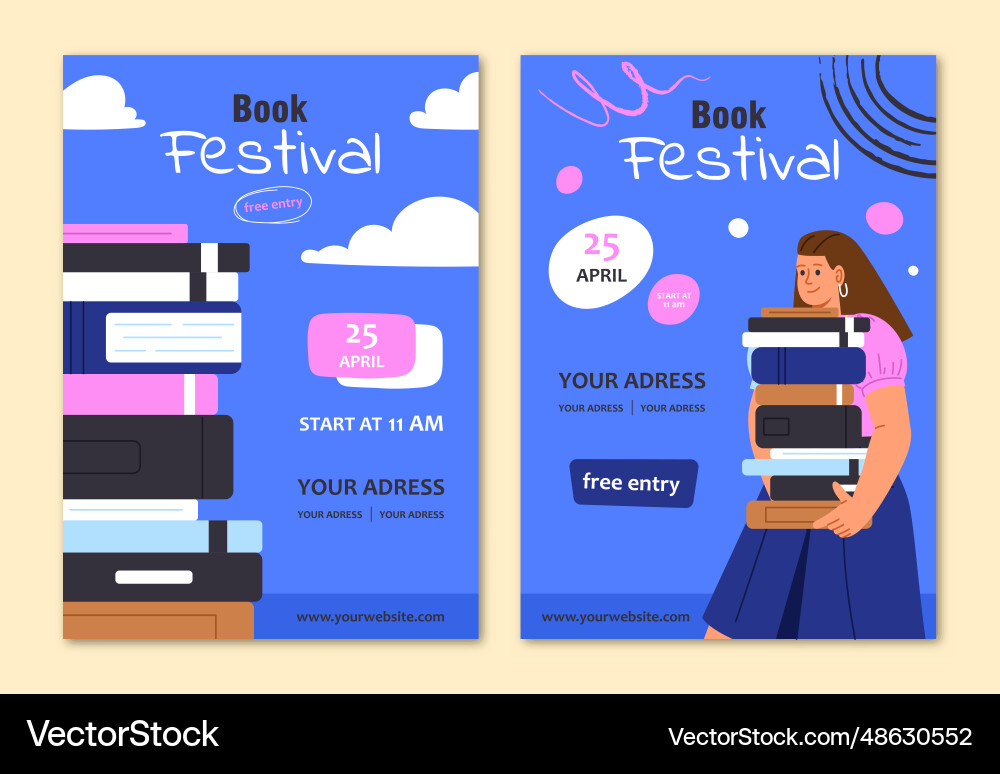Book festival posters set Royalty Free Vector Image