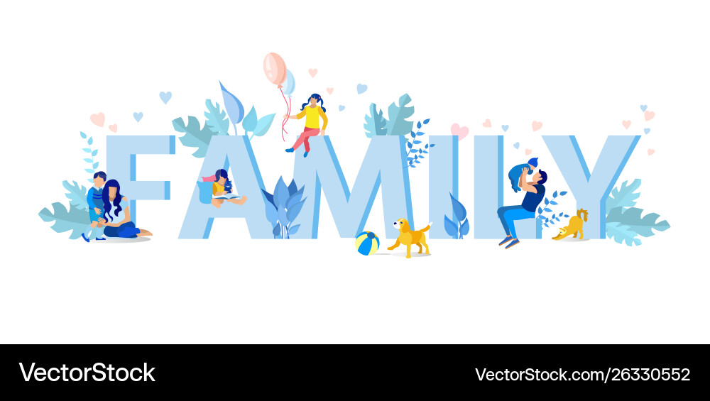 Family letters with small members figures Vector Image