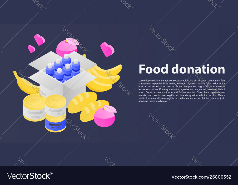 Food donation concept banner isometric style Vector Image Food donation concept banner isometric style Vector Image