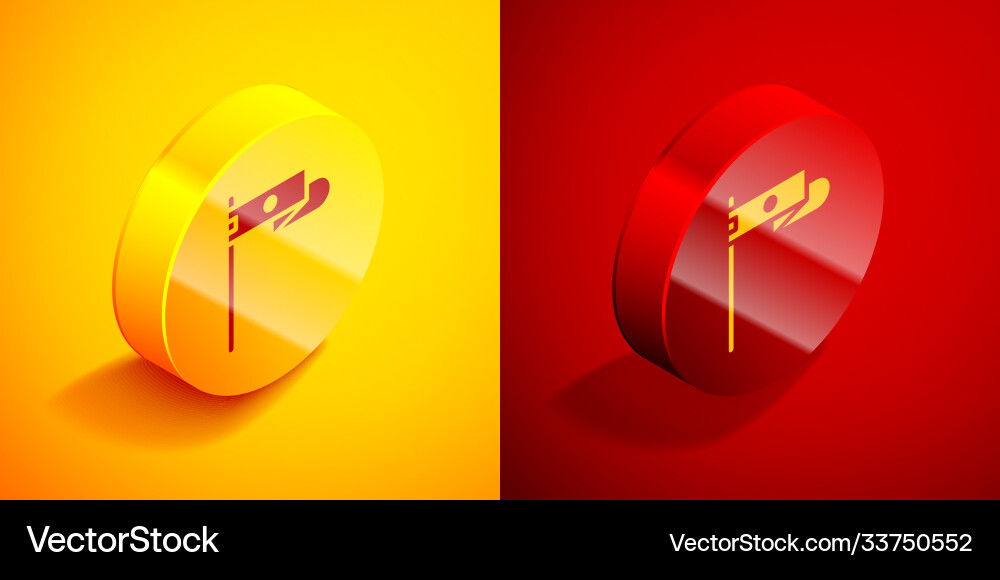 Isometric medieval flag icon isolated on orange Vector Image