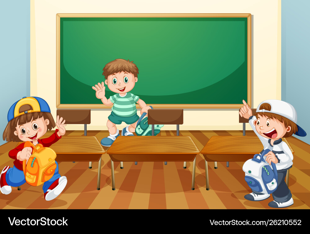Kids in classroom with books Royalty Free Vector Image