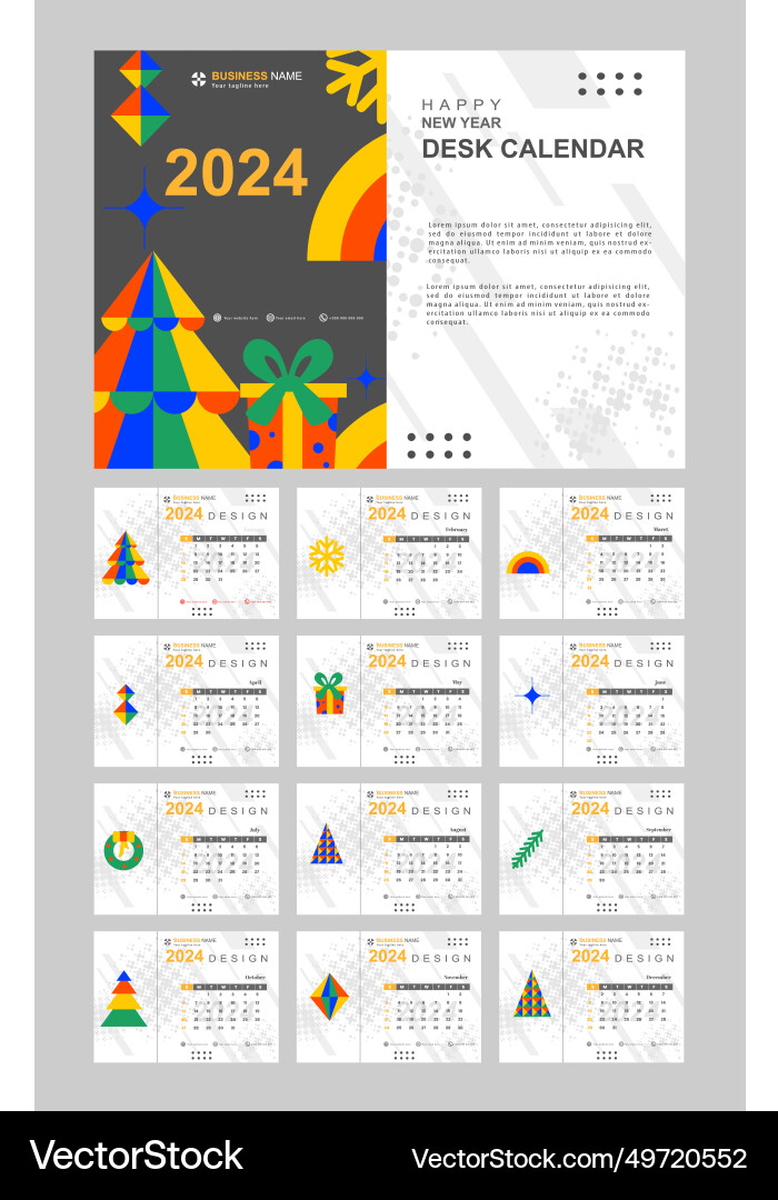 Monthly calendar set template for 2024 year with Vector Image