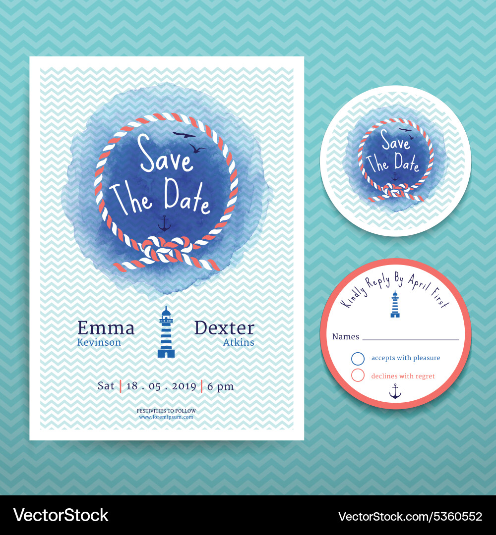 Nautical rope water colour wedding invitation Vector Image