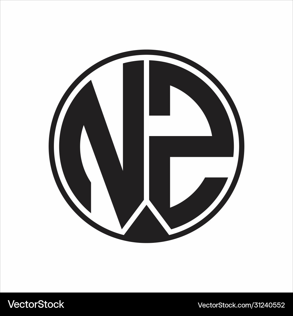 Nz logo monogram circle with piece ribbon style Vector Image