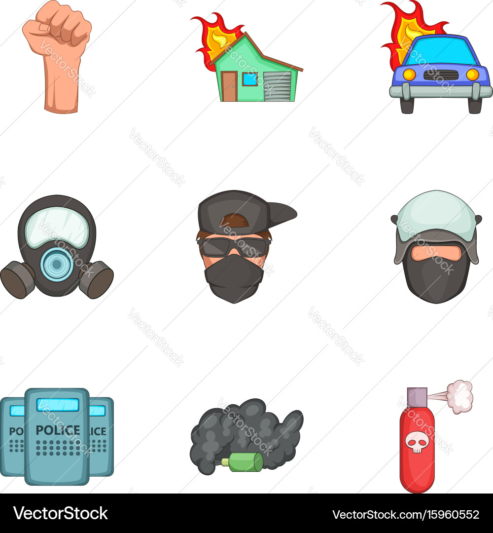 Public unrest icons set cartoon style Royalty Free Vector