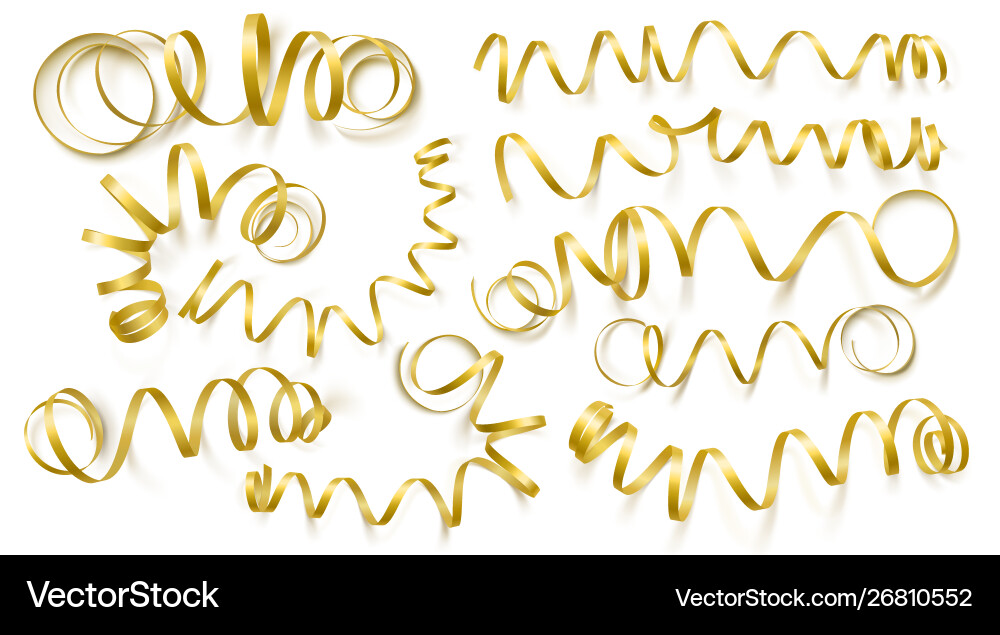 Set realistic gold ribbons on white background Vector Image