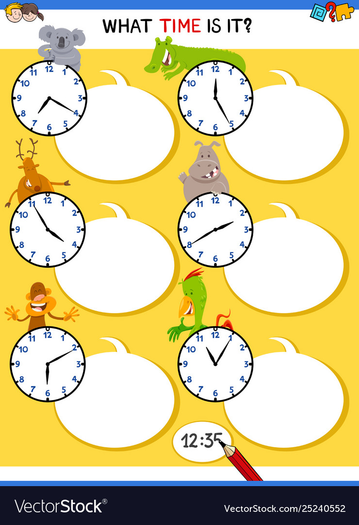 Telling time educational task with animals Vector Image