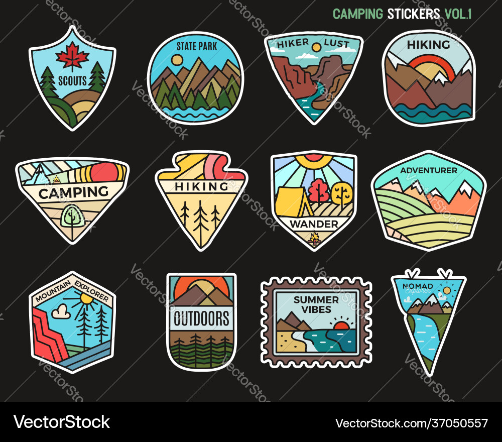Camping adventure sticker design bundle travel Vector Image