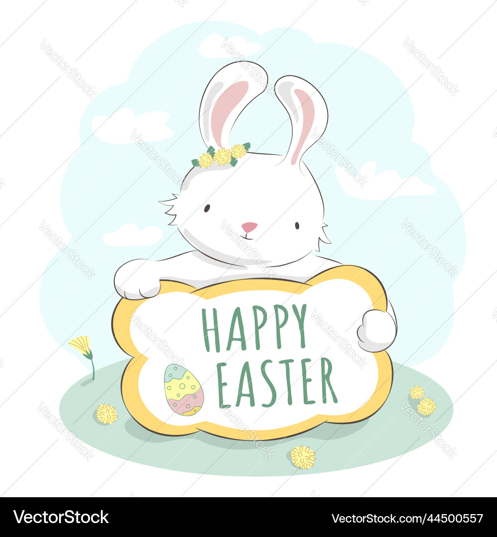 Cute bunny with flower wreath and happy easter Vector Image