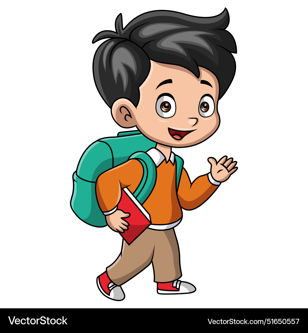 Cute happy school boy cartoon Royalty Free Vector Image
