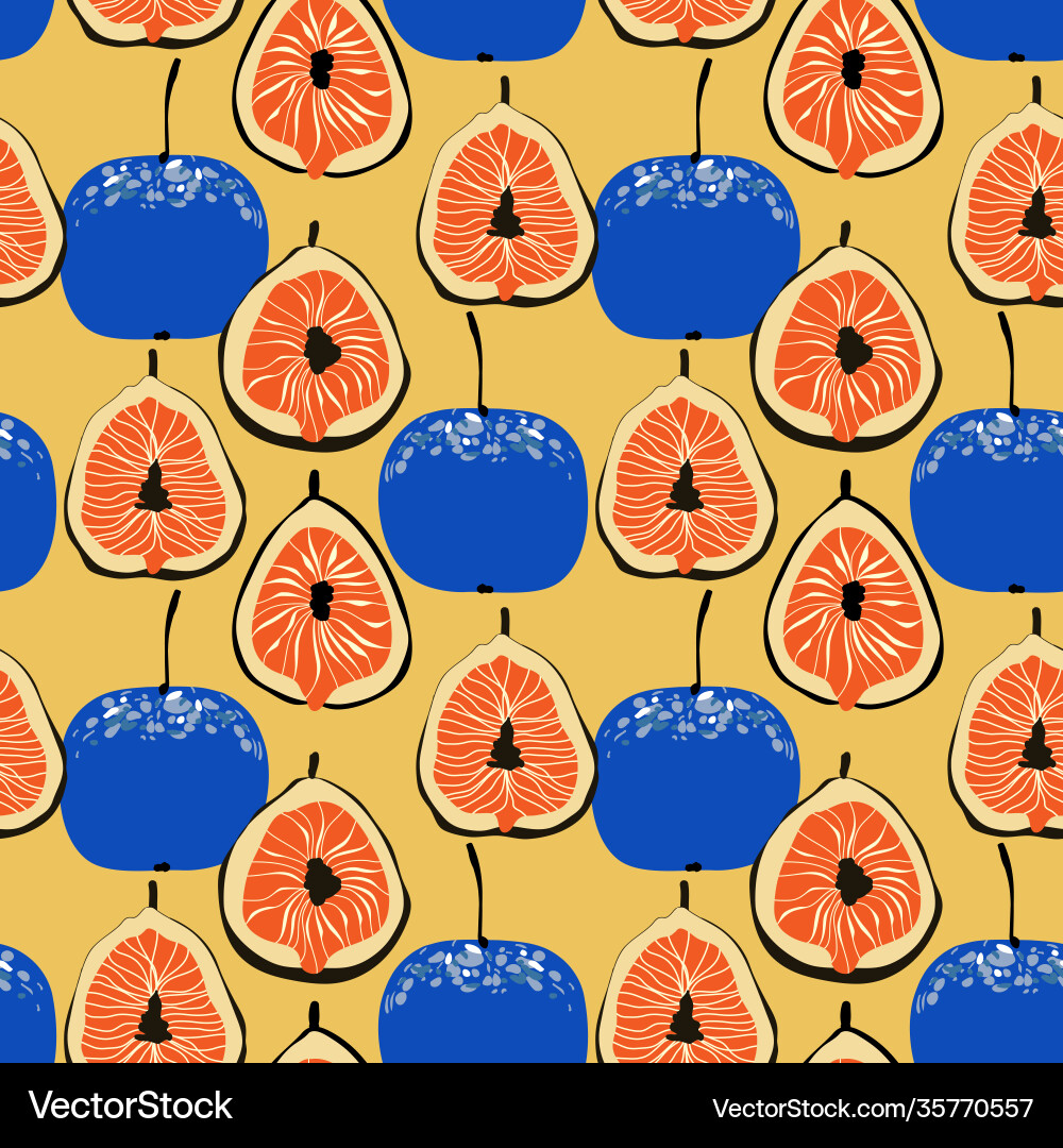 Fig and plum fruits seamless pattern in retro Vector Image