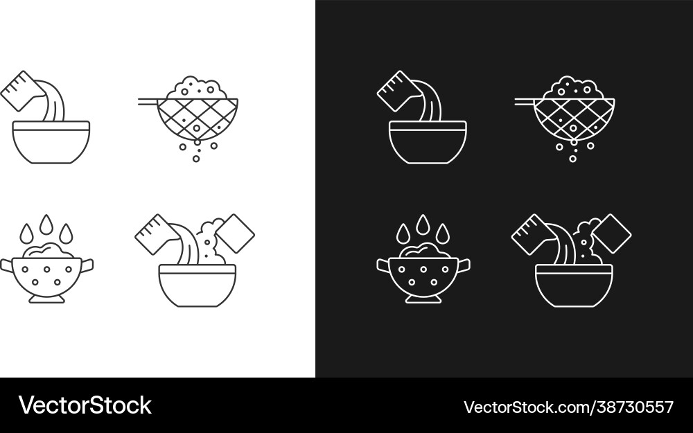 Food preparation instruction linear icons set Vector Image