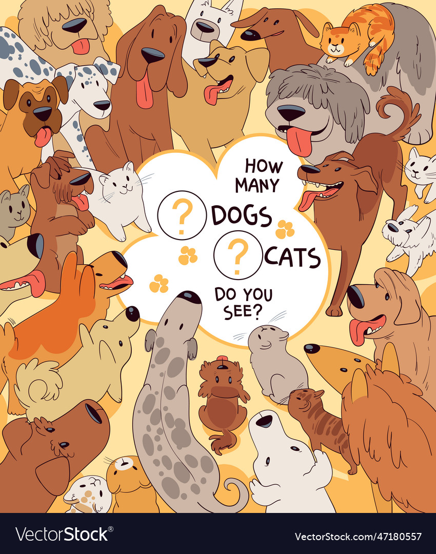 How many cats and dogs do you see count Royalty Free Vector