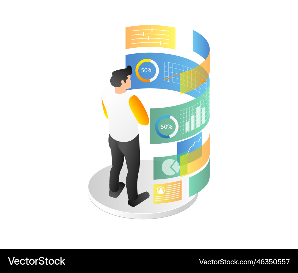 Isometric flat 3d concept of man looking Vector Image