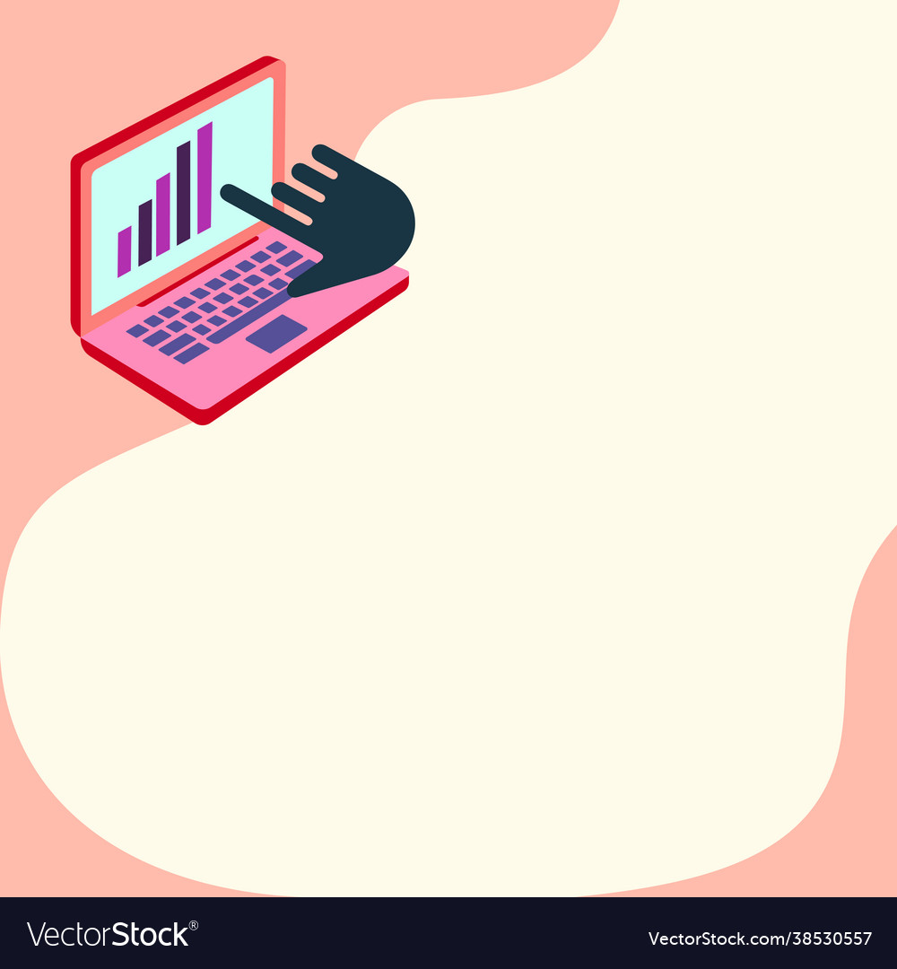 Laptop drawing showing graph growth hand pointing Vector Image