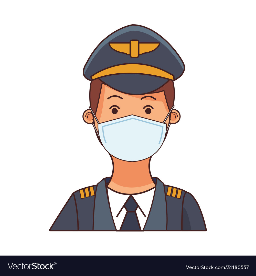 Pilot worker profession using face mask Royalty Free Vector