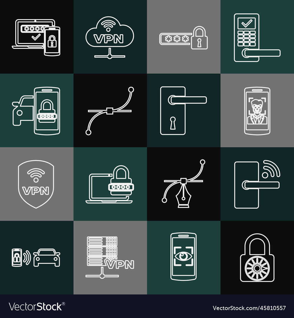 Set Line Safe Combination Lock Wheel Mobile Vector Image