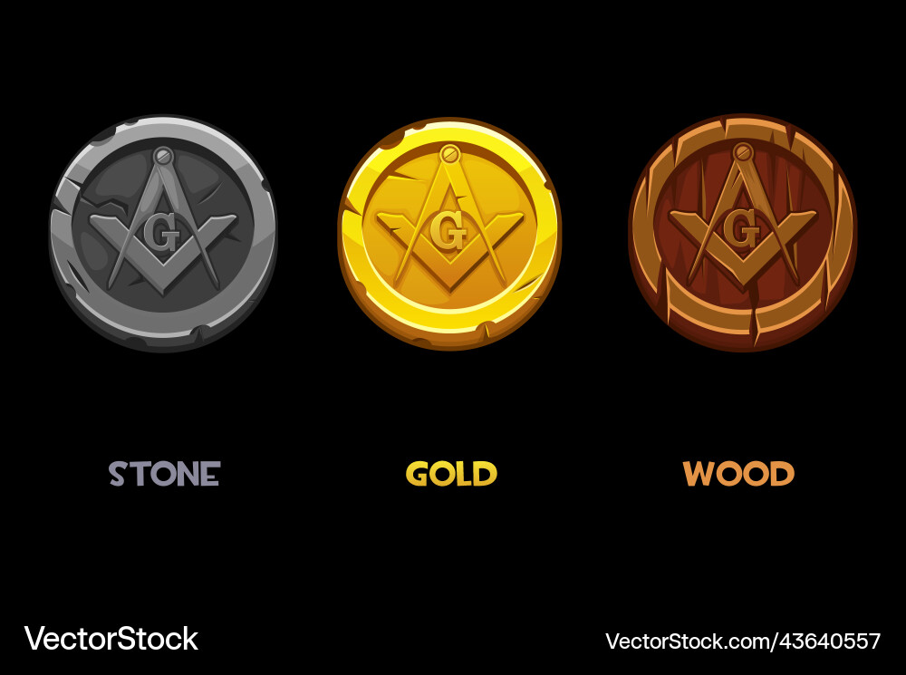 Set masonic coins with square and compass Vector Image