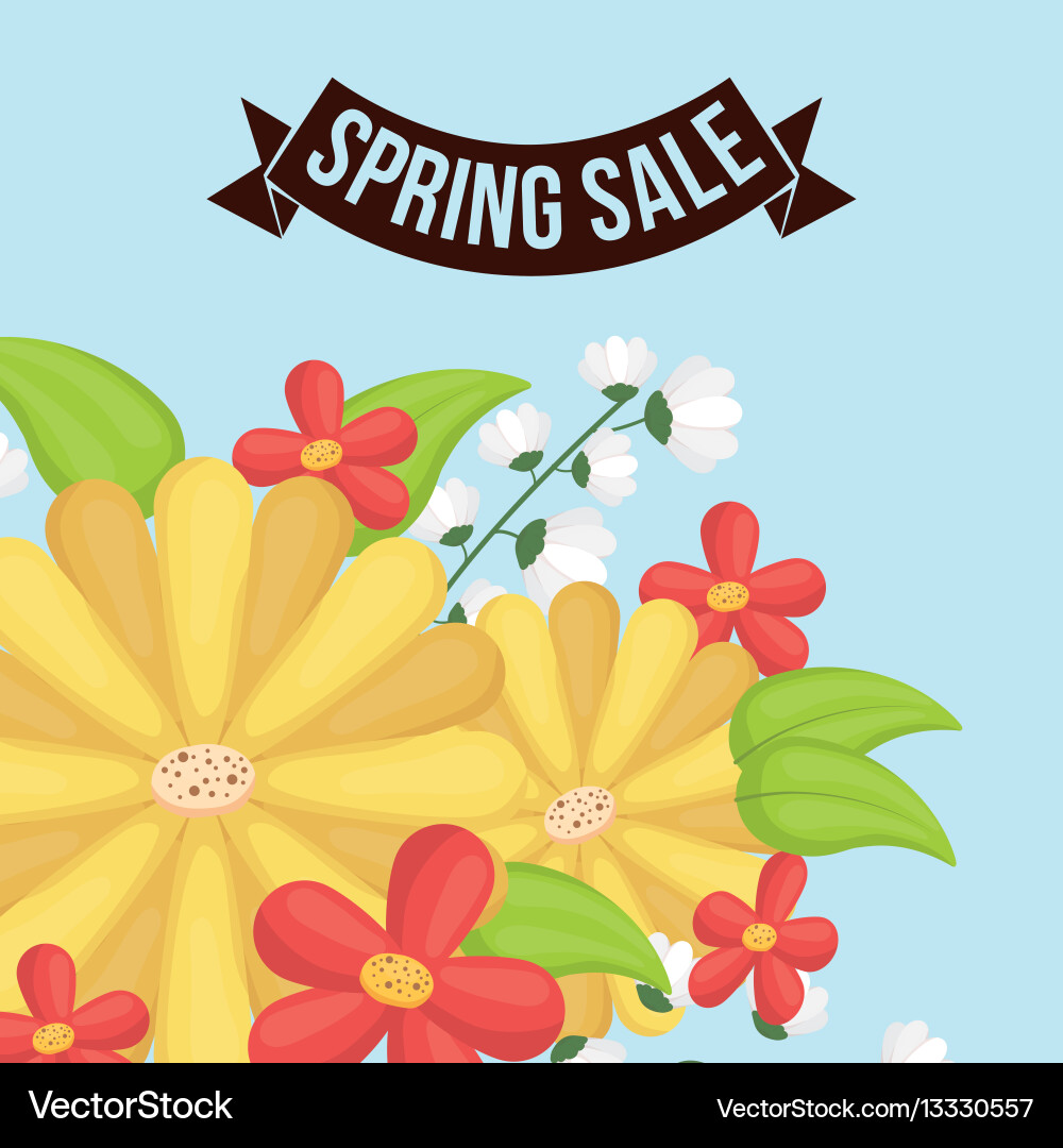 Spring sale flowers decorative poster Royalty Free Vector