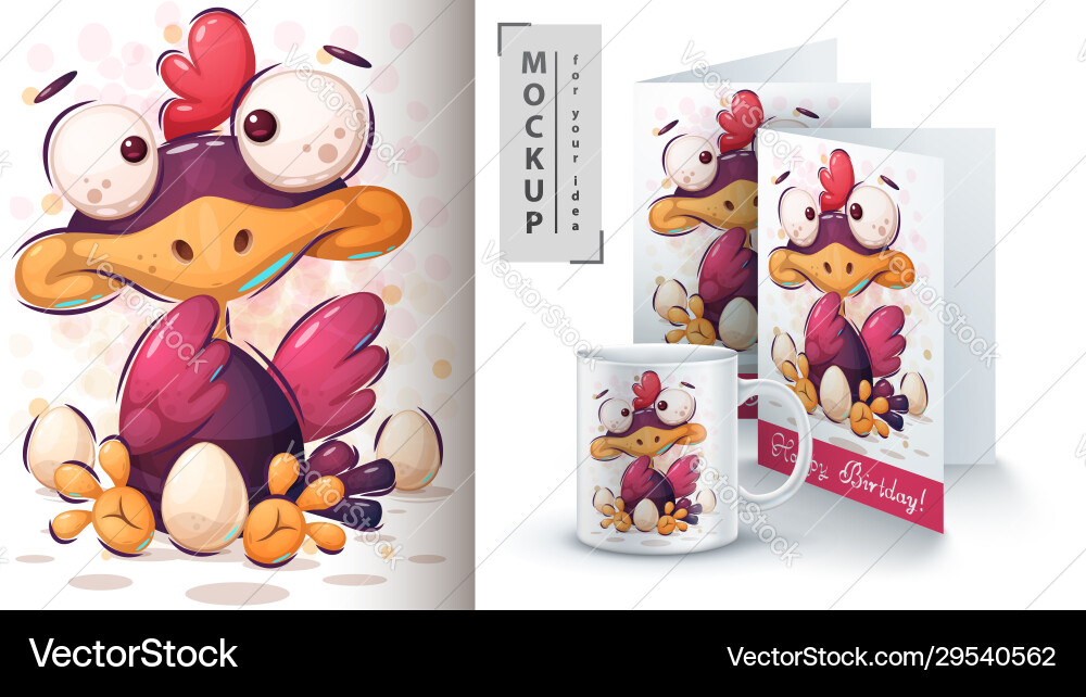 Chicken with egg poster and merchandising Vector Image